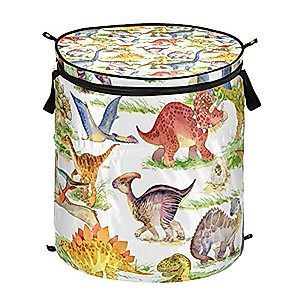 Cute Dinosaurs Pop Up Laundry Hamper With Lid Foldable Laundry Basket With Handles Collapsible Storage Basket Clothes Organizer for Home College Dorm Camping