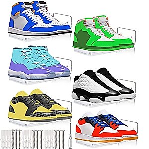 STAHMFOVER 6-Pack Large Floating Shoe Shelves to Display Collectible Shoes and Sneakers, Clear Shoe Storage Shelf Wall Mounted