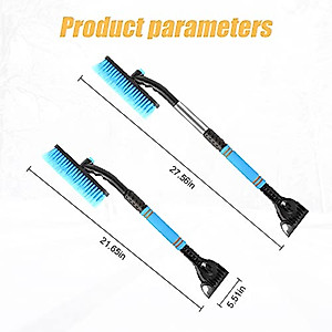 Snow Brush with Ice Scraper for Car Windshield, 26'' Extendable Rotatable Detachable Auto Window Cleaning Tool, Aluminum Body and Foam Grip, Winter Snow Removal Accessories for Most Cars (Blue)
