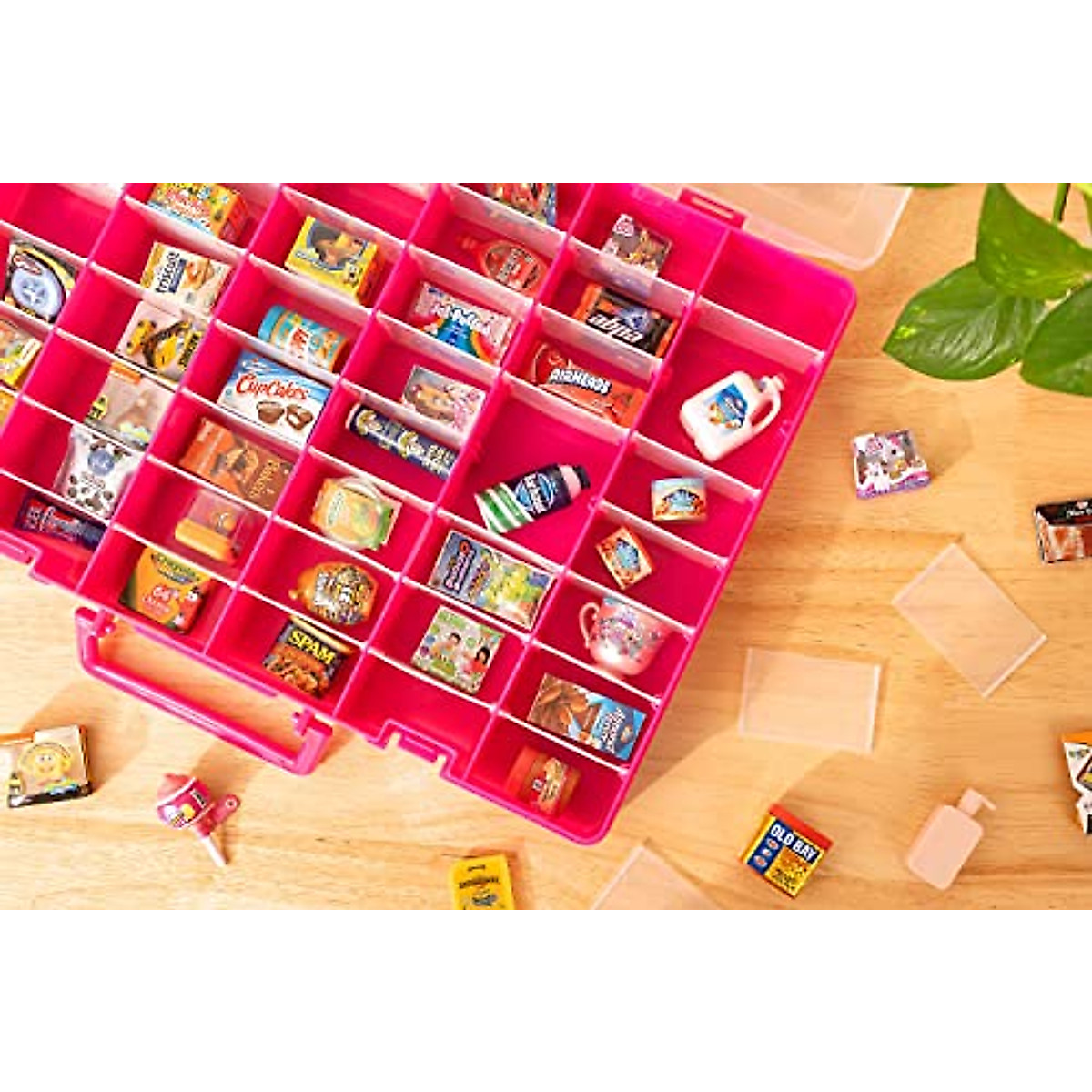 Plastic Toy Storage Case Compatible with Mini Brands Collector Toys, Shopkins, Real Littles, and LOL Surprise Series 1, 2, 3, 4, Collectible Compartments for Miniatures, Travel Friendly (Pink)