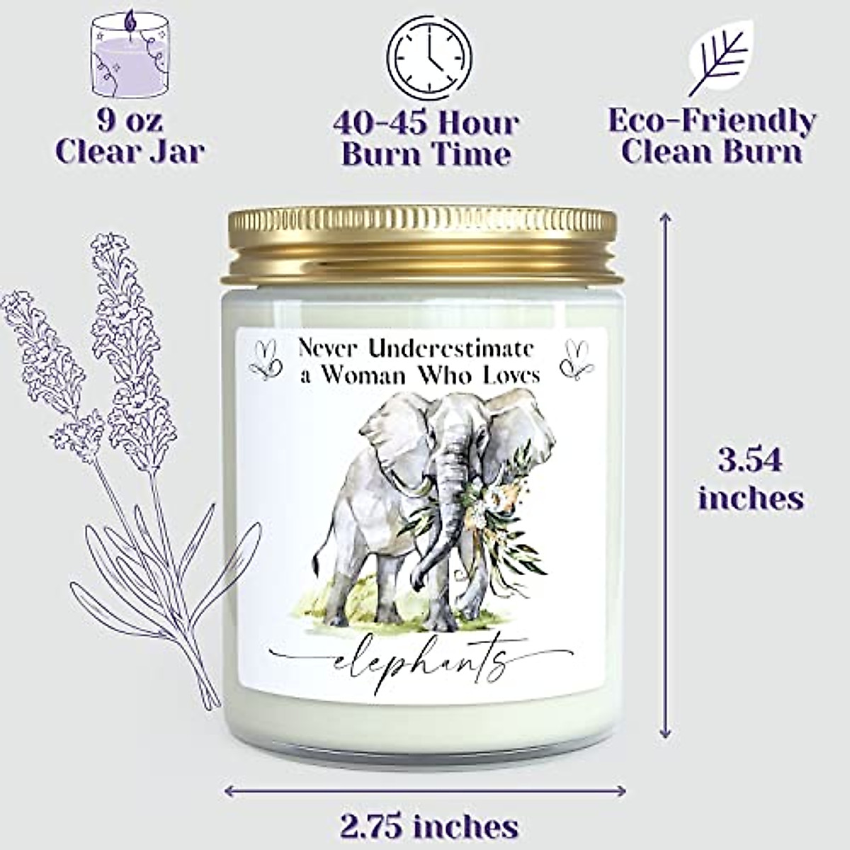 Wishmead Elephant Gifts for Women - Lavender Candle - Elephants Gifts for Women - Elephant Decor Housewarming Gift - Birthday Gifts for Mom Best Friend