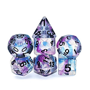Dice DND Polyhedral Game Dice Set RPG Dice Fit Dungeons and Dragons D&D Pathfinder MTG Role Playing Game Dice Lake Blue & Rose Gemstone Dice with Dice Bag