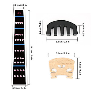 INKNOTE 8 PCS Violin Beginner Set - 4/4 Violin Notes Stickers, 5 pcs Maple 4/4 Full Size Violin Bridges, Violin Rubber Mute, with dust-free cloth, Ideal for anyone wanting to learn to play the violin