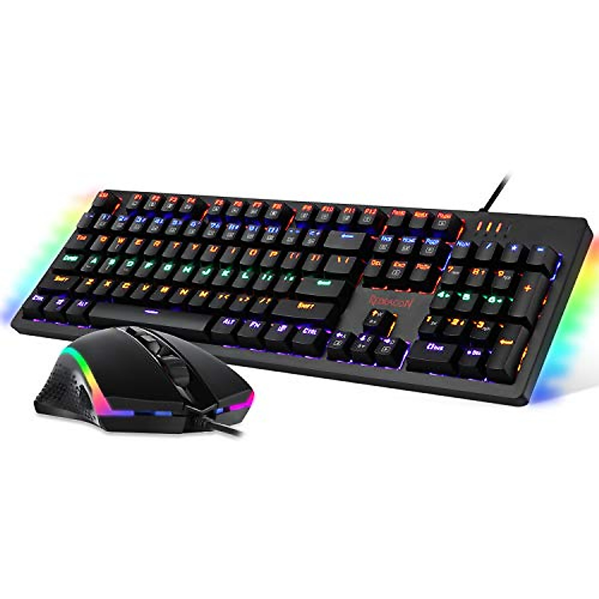 Redragon S117 Gaming Keyboard Mouse Combo Mechanical RGB Rainbow Backlit Keyboard Brown Switches RGB Gaming Mouse for Windows PC Gamers (104 keys)