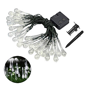 Ueohitsct Solar Powered 30LED Raindrop String Lights with 8 Lighting Modes Home Garden Party Light Decor