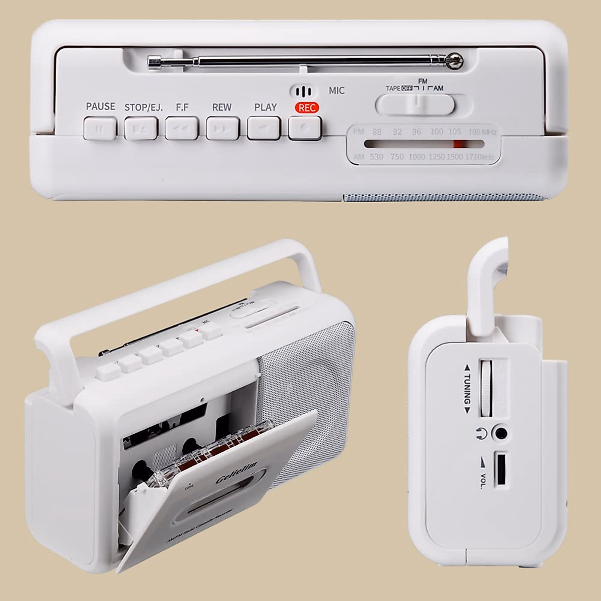 Gelielim Cassette Player Boombox, Portable AM/FM Radio Stereo, Cassette Tape Player Recorder with Big Speaker and Earphone Jack, Battery Operated or AC Powered Tape Recorder Cassette Player