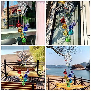 H&D HYALINE & DORA Crystal Glass Suncatcher Chakra Colors Ball Prism Tree of Life Window Hanging Ornament Rainbow Suncatcher
