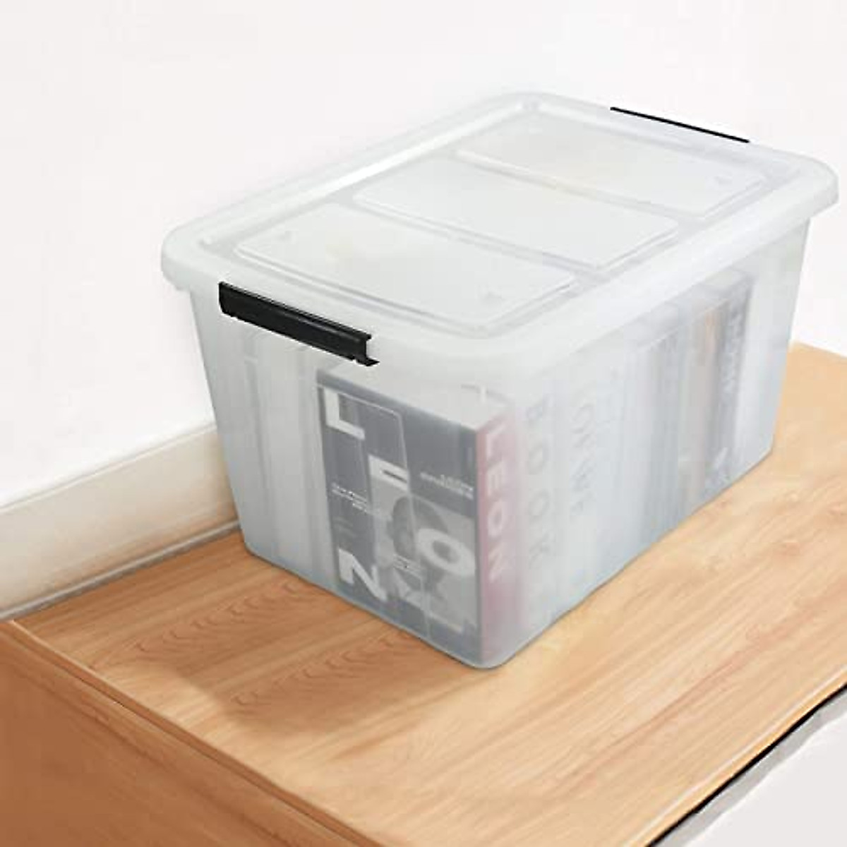 Waikhomes 4 Pack Large Plastic Storage Boxes, Large Lidded Storage Bins with Wheels, 70 L