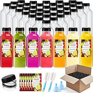 Skylety 200 Pcs Plastic Juice Bottles with Lids, Empty Clear Juice Bottles with Caps and Label, Juice Storage for Fridge with 2 Pcs Funnel and 2 Pcs Brush Beverage Containers for Juicing Milk (16 oz)