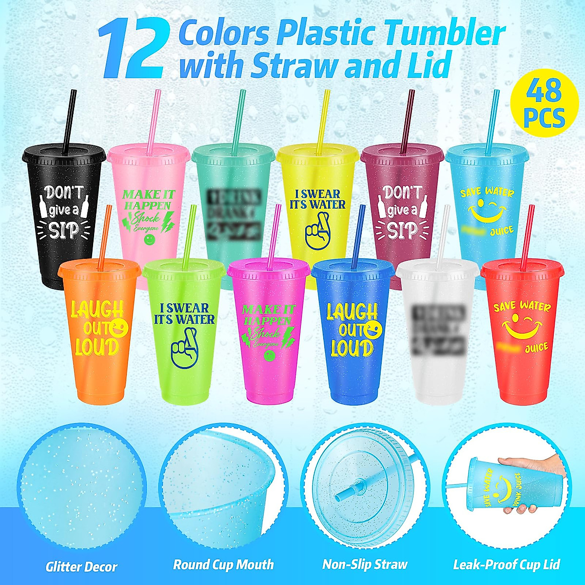 Inbagi Employee Appreciation Gift Cup Tumbler with Straw and Lid Bulk 24 oz Thank You Plastic Tumbler Water Bottle Reusable Colorful Travel Mug for Student Teacher Team Party(48 Packs)