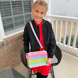Azsure Large 9 x 7 inch Fidget Pop It Shoulder Crossbody Bag Colorful Pops Purse for Girls Women. Trendy & Fashionable Bubble Poppit Handbag Wallet. Beautiful Design with Candy Colors