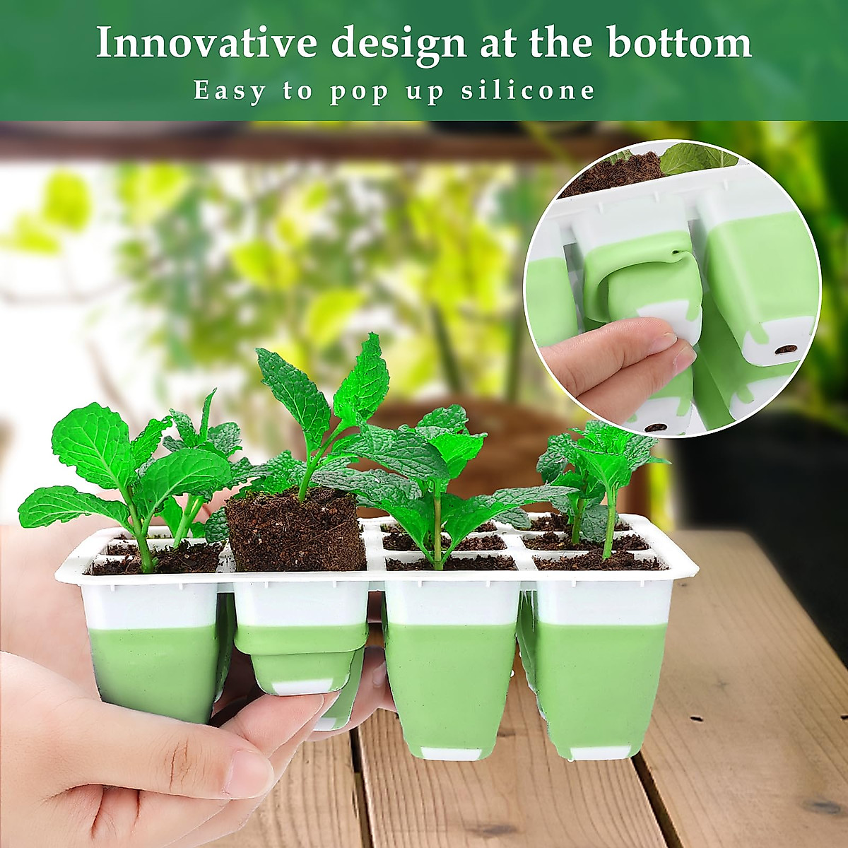 Seed Starter Tray, 72 Cells Indoor Seed Starter Kit, Flexible Silicone Designed Seedling Starter Trays, Germination Tray with Humidity Dome & Lids(4in Height), Reusable & Dishwasher Safe, BPA-Free