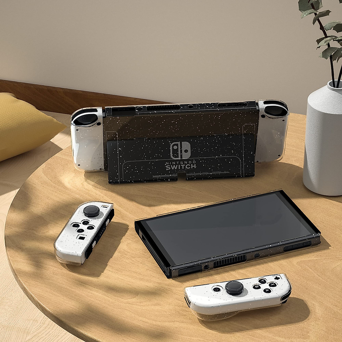 GLDRAM Upgrade Glitter Case for Nintendo Switch OLED 2021, Dockable PC Protective Cover for Switch OLED Console, and Ergonomic TPU Grip Case for Joycon - Sparkle Shell