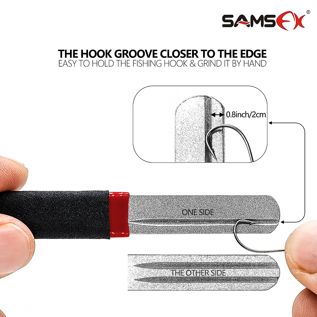 SAMSFX Fishing Hook Sharpener Hook File Portable Grinding Tool with Double Sided Fine and Medium Grit Fly Fishing Tools, 4inch (Black & Red Handle)
