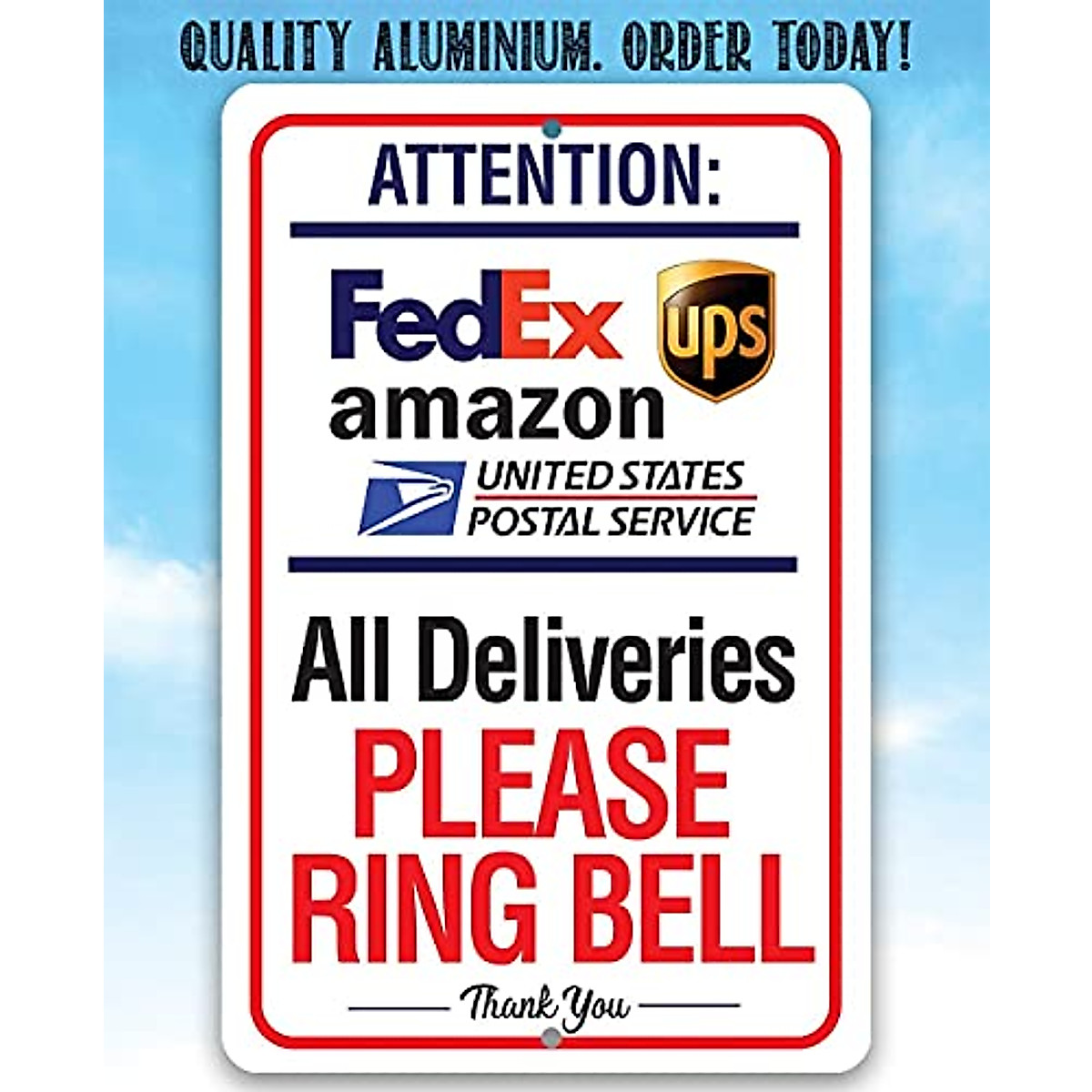 Delivery Sign for Package and Box Deliveries - Please Ring Bell Instructions - Directional Deliveries Metal Sign for Home Office, Porch Entryway Gate, 8x12 Aluminum Safe Use Indoors or Outdoors