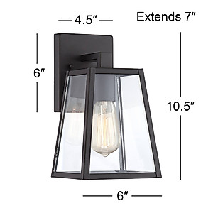 John Timberland Arrington Modern Industrial Outdoor Wall Light Fixture Mystic Black Steel 10 3/4" Clear Glass Panel for Exterior House Porch Patio Outside Deck Garage Front Door Garden Home