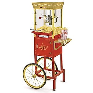 Nostalgia Popcorn Maker Machine - Professional Cart With 8 Oz Kettle Makes Up to 32 Cups - Vintage Popcorn Machine Movie Theater Style - Red & Gold