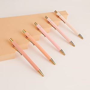 Moon Messenger Pretty Rose Gold Hexagon Gel Pens, 0.7mm Black Ink, 5-Pack, Pink Pen Set for Women and Men (Assorted 06)