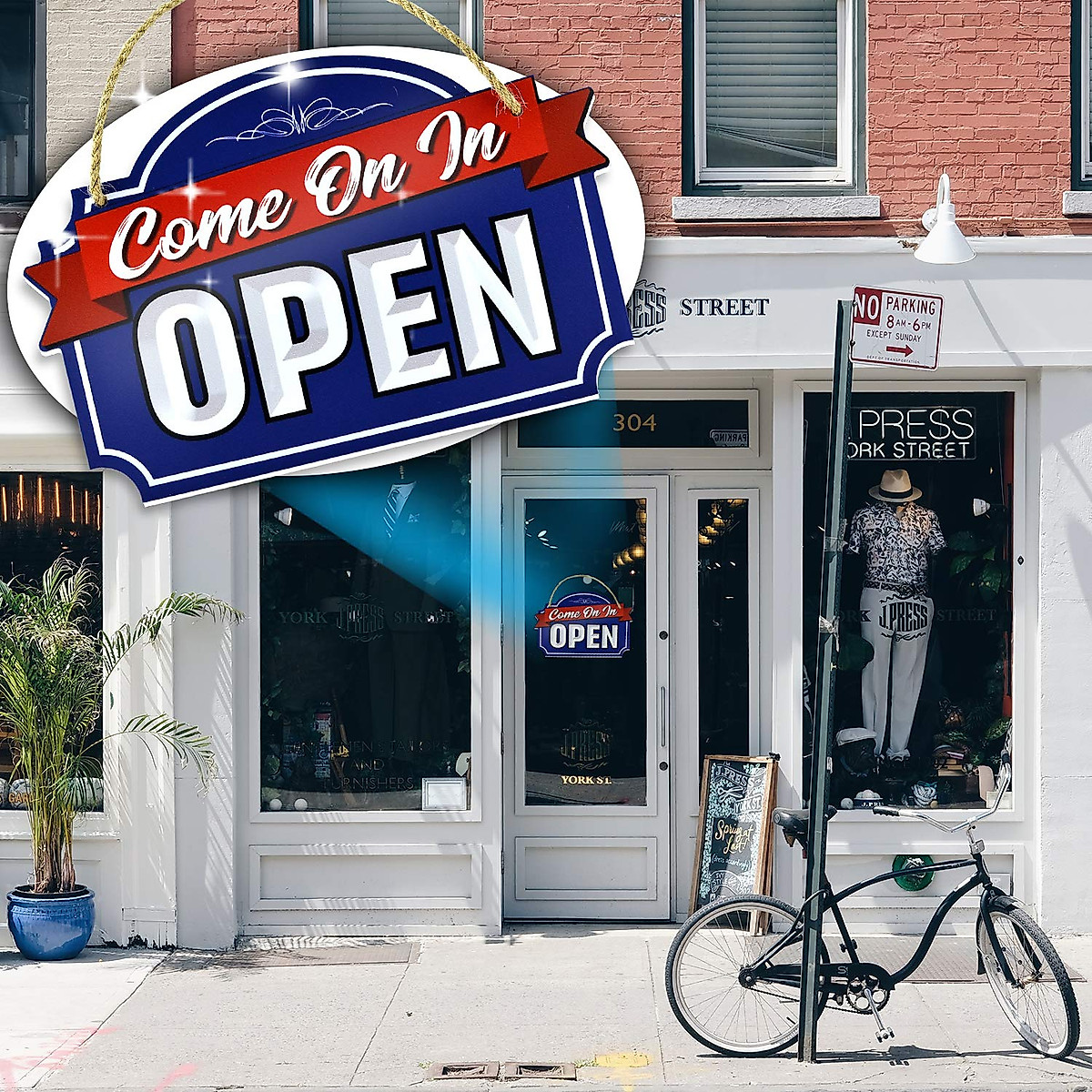 Bigtime Signs Open Closed Sign For Business Door - PVC 9" x 14" XL Reversible Double Sided with Rope for Hanging - Blue Background Open Signs For Business Decor | Modern Style Door Mount Sign