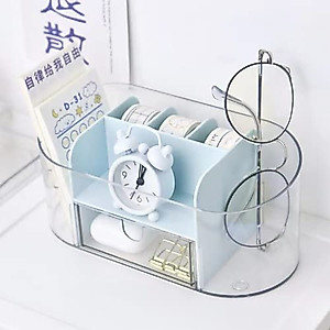 SUNFICON Makeup Organizer Tray Case Cosmetic Display Holder w Blue Drawer Tabletop Desktop Vanity Countertop Bathroom Wall Cabinet Medicine Storage Box Womens Ladies Girls