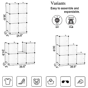 C&AHOME Cube Storage Organizer with Doors, 6-Cube Closet Cabinet, DIY Plastic Modular Bookshelf, Ideal for Bedroom, Living Room, Office, 36.6" L x 12.4" W x 36.6" H Translucent White