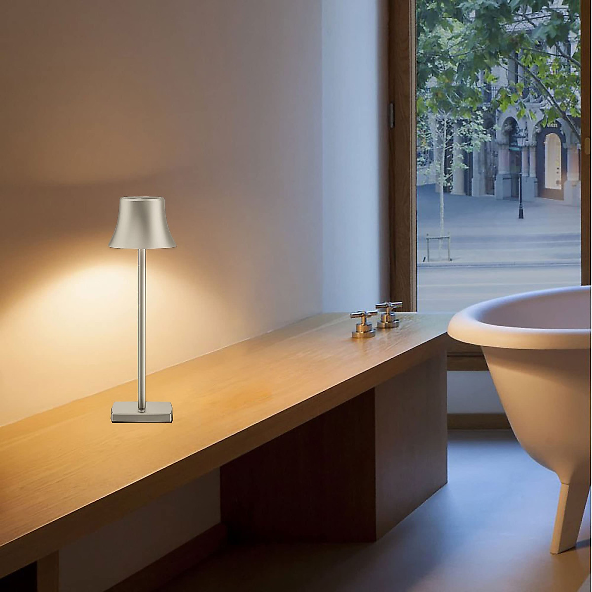 Cordless Table Lamp, Rechargeable Battery 5000mAh Metal Aluminum Housing USB LED Portable Powered Desk Lamp , 2 Levels Brightness Night Light for Restaurants Bars Garden Patio Bedroom Outdoor (Copper)