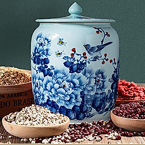 TUU Chinese Rice Dispenser 33/55Lbs Ceramic Large Capacity Sealed Cereal Storage Container with Lid Grain Dispenser Suitable for Kitchen Soybean, Corn, Flour, Sugar, Rice, Nuts, Snacks, Pet Food