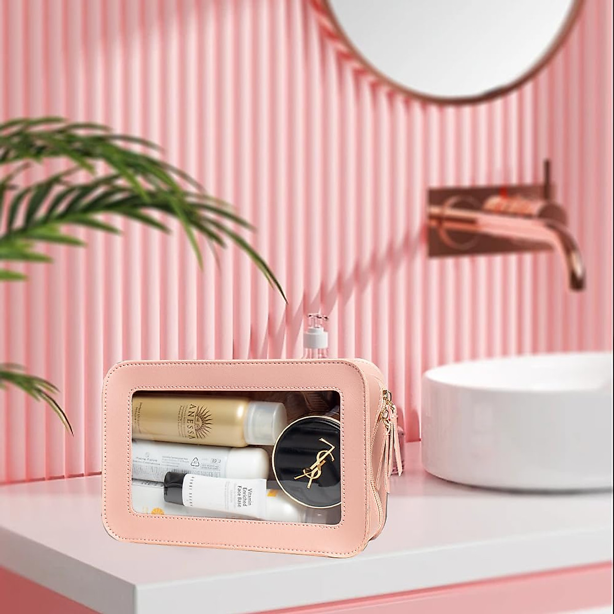 FFpaw Clear Makeup Bag, TSA Approved Toiletry Bag Travel Makeup Bag Clear Cosmetic Travel Bag Small Makeup Bag Organizer Waterproof Portable Car Essentials for Women