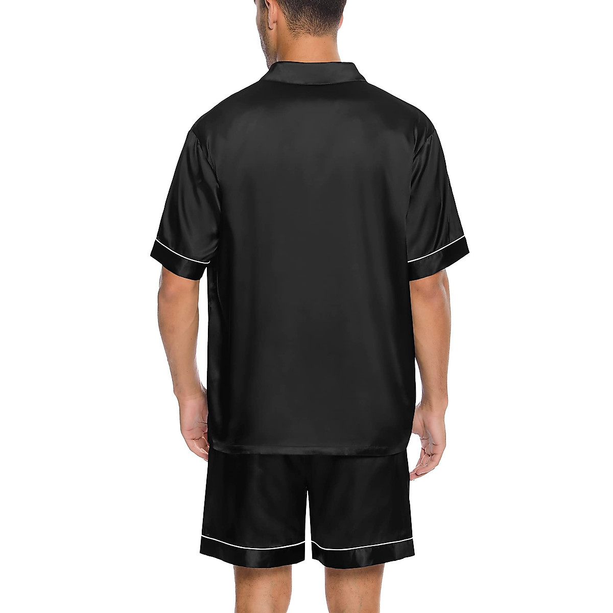 SWOMOG Men Silk Satin Pajamas Set Button Down Sleepwear Short Sleeve Pjs Set Soft 2 Piece Lounge Set Nightwear with Pockets Black Medium