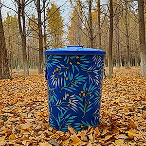 HOZUSO Hand Painted Metal Trash Can with Lid Recycling Canister Storage Organization Decorative Garbage Can Waste Bin for Kitchen Living Room Home Patio Yard Home Decor 10 Gallons