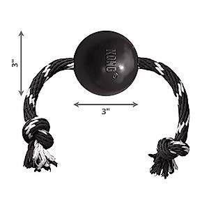 KONG - Extreme Ball w/Rope - Durable Rubber Dog Bone for Power Chewers, Black - for Large Dogs