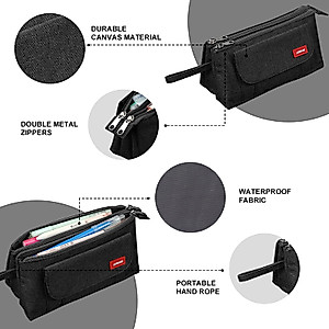 Pencil Case with Two Large Compartment Pockets Large Capacity Pencil Pouch Pencil Pouch Cosmetic Bag School Supplies Office Stationery Storage Gift for Students Girls Boys Adults Teenagers-Black
