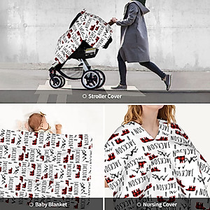 Personalized Plaid Design Bear Baby Car Seat Canopy for Babies with Name, Custom Multi-use Blankets for Baby Boys Girls, Peekaboo Minky Nursing Breastfeeding Stroller Cover Canopies for Newborn