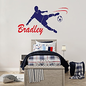 Custom Name Soccer Player Wall Decal - Soccer Wall Sticker - Wall Decal for Home Nursery Decoration (Wide 20"x9" Height Inches)