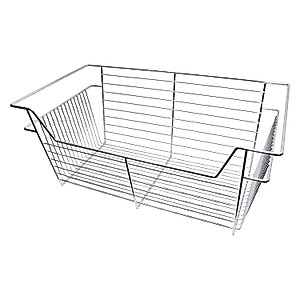 Easy Track 24 Inch Long Metal Sliding Wire Shelf Basket Bin Organizer with Triple Coated Frame for Home Closet Storage Systems, Chrome