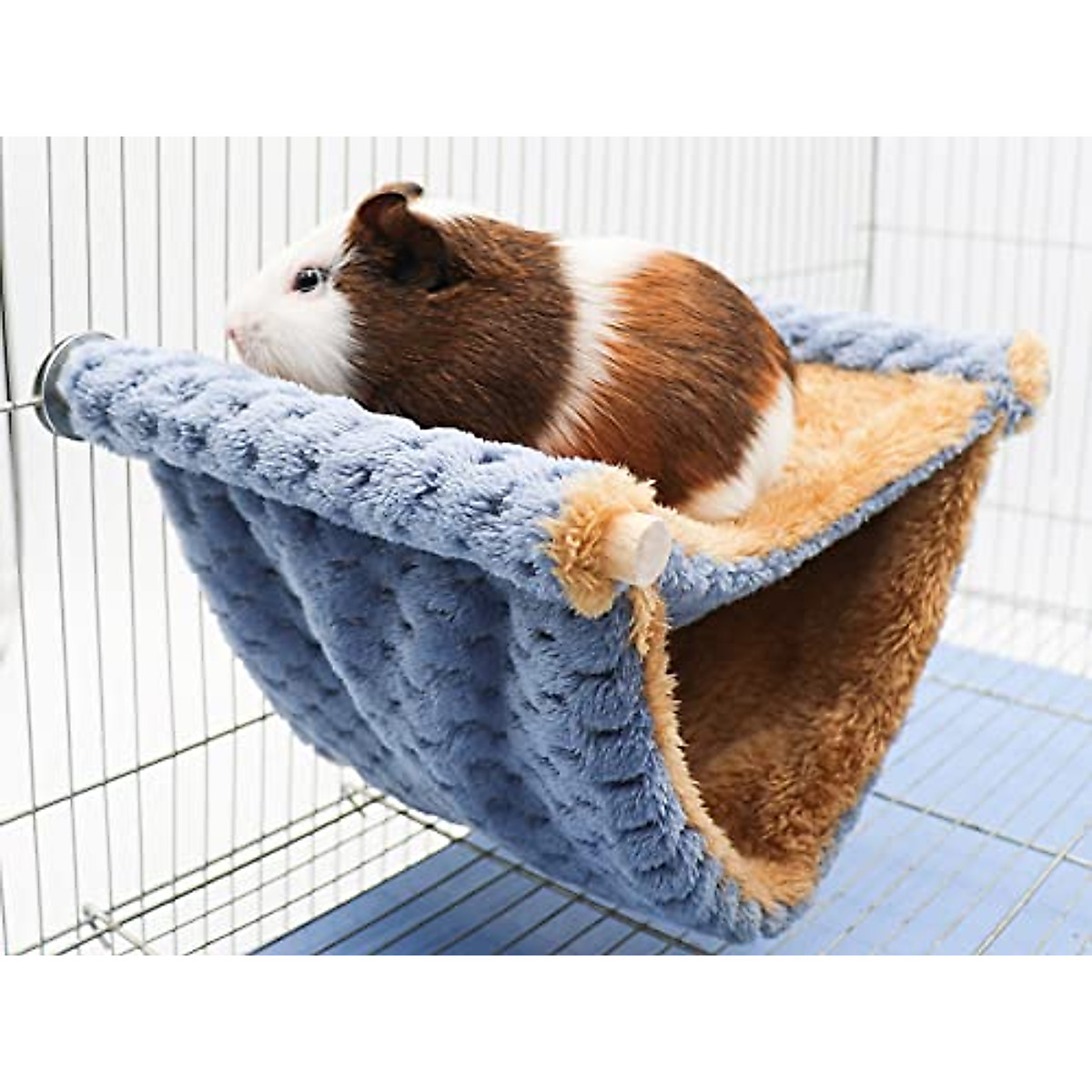 Fleece Winter Warm Rat Hammock, Double Layer Hanging Birds Nest Bed with Warm Fleece, Bird Cage Stand Perch, Hideaway Cave Bed Tent, Sleep Bed Cage Accessories for Rat Guinea Pig Chinchilla (Blue)