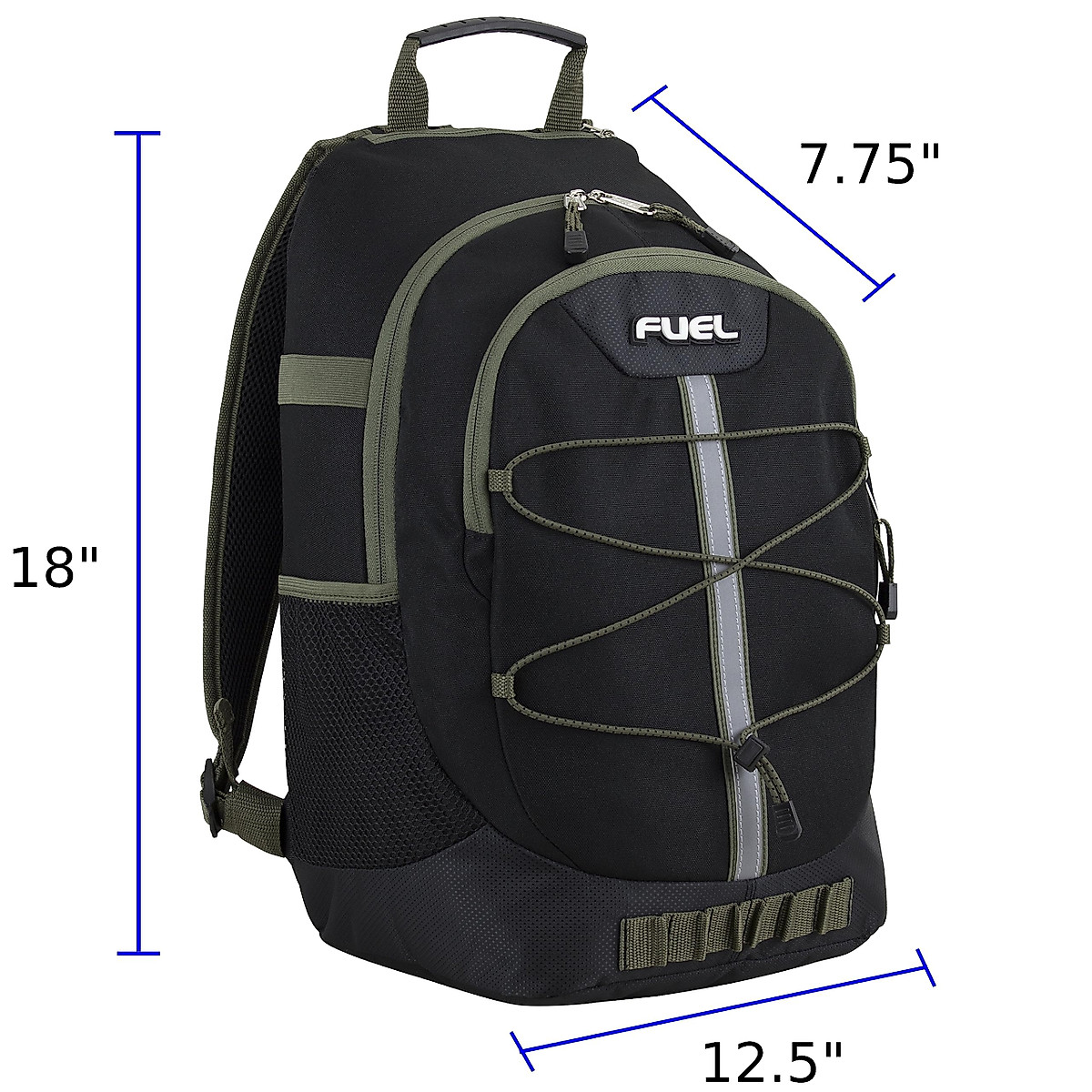 FUEL Terra Sport Spacious School Backpack with Front Bungee, Black/Green One Size