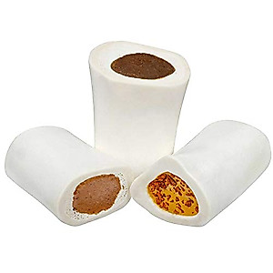 Filled Dog Bones (Flavors: Peanut Butter, Cheese, Bacon, Beef, etc.) Made in USA Stuffed Bulk 3 to 6" Femur Dog Dental Treats & Chews, American Made (Variety Pack, Small (3") -3 Flavors)