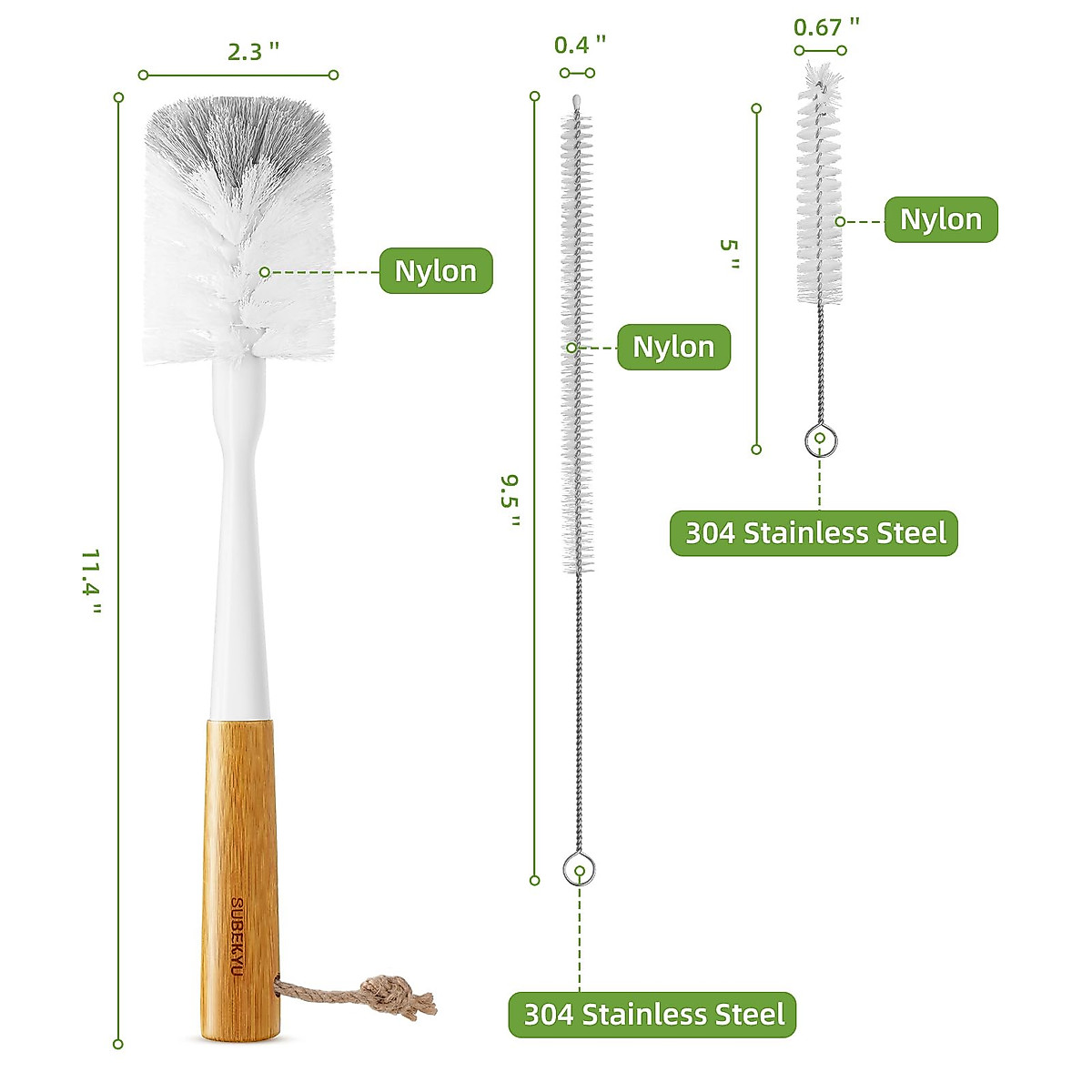 SUBEKYU Bottle Brush, Baby Bottle Brush with Nipple and Straw Cleaner Set for Cleaning Water Bottle, Gray+ White