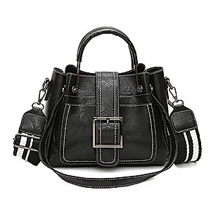 Womens Handbag Large Capacity, PU Leather Satchel Purse, Tote Crossbody Shoulder Bag Black