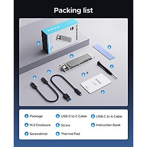ORICO M.2 NVMe SSD Enclosure, USB 3.2 Gen 2 (10 Gbps), Transparent External Solid State Drive Adapter Enclosure for 2280 2260 2242 2230 PCI-E M2 M-Key SSD, USB Type C Converter Case-TCM2 Silver