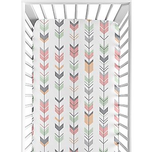 Fitted Crib Sheet for Grey, Coral and Mint Woodland Arrow Baby/Toddler Bedding Set Collection - Arrow Print
