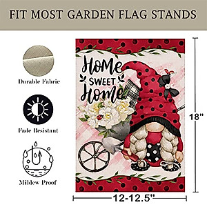 Artofy Home Sweet Home Summer Gnome Decorative Garden Flag, House Yard Gardenia Flower Cart Outside Decor, Spring Farmhouse Outdoor Small Burlap Decoration Double Sided 12x18