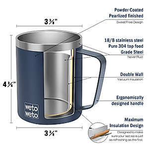 WETOWETO 14 oz Coffee Mug, Vacuum Insulated Camping Mug with Lid, Double Wall Stainless Steel Travel Tumbler Cup, Thermal Coffee Mug, Powder Coated Navy Blue