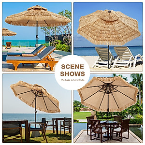 Saemoza 9ft Thatched Patio Tiki Umbrella with Tilt, 32 built-in LED lights 2 Tier Hawaiian Style Beach Patio Umbrella (NO Base)