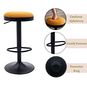 EALSON Modern Swivel Bar Stools Set of 2 Adjustable Counter Height Backless Barstools with Metal Base Fabric Upholstered Round Bar Stool Chairs for Kitchen Island/Pub/Breakfast Bar, Yellow