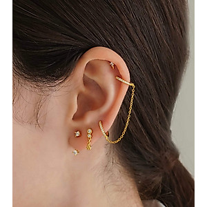 Unique Corn Chain Hoop Earrings, 14K Gold Plated Double Piercing Earrings Dainty Small Huggie Hoop Minimalist Chain Cuff Earrings for Women Jewelry Gift