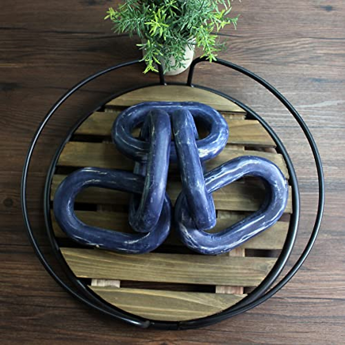 CVHOMEDECO. Rustic Wood Chain Link Decor Farmhouse Hand Carved Wood Link for Home, Wall, Table or Shelf décor Accents (Distressed Blue)