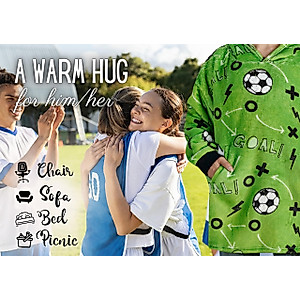 Soccer Gifts for Men, Boys, Girls, Wearable Blanket Hoodie, Oversized Flannel Hooded Blanket, Plush, Cozy, Warm, Soft, One Size