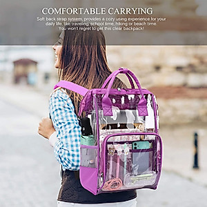 Yusudan Heavy Duty Clear Backpack for Men Women, School Bag Bookbag PVC Plastic Transparent Backpacks for Boys Girls (Purple)